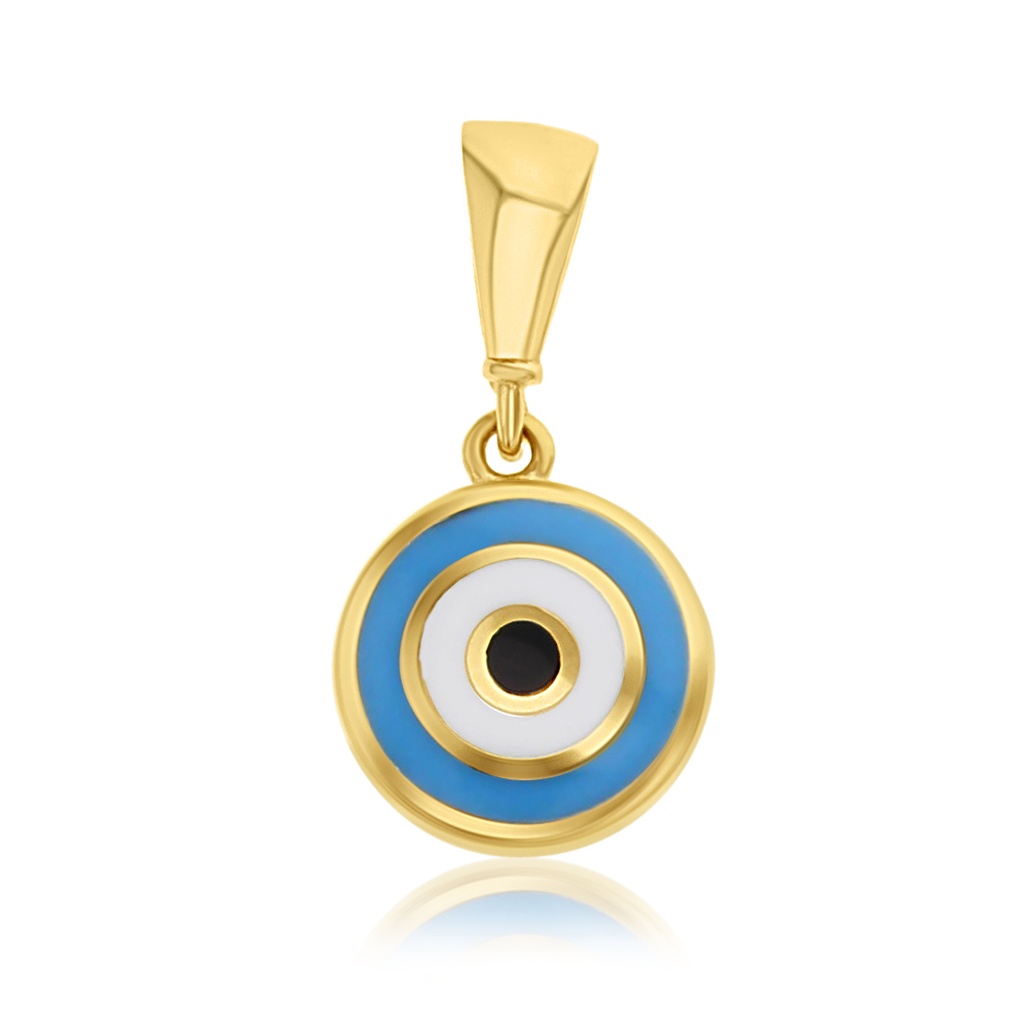 9Y ROUND EVIL EYE WITH LIGHT BLUE ENAMEL | Golden Mile Jewellery ...